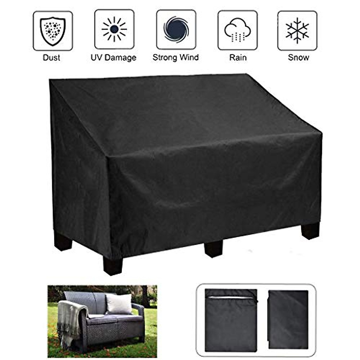 beerty Outside Furniture Covers - Garden Furniture Bench Cover 2/3/4 Seater Waterproof Anti-UV Heavy Duty Bench Protective Cover with Drawstring Cord and Storage Bag