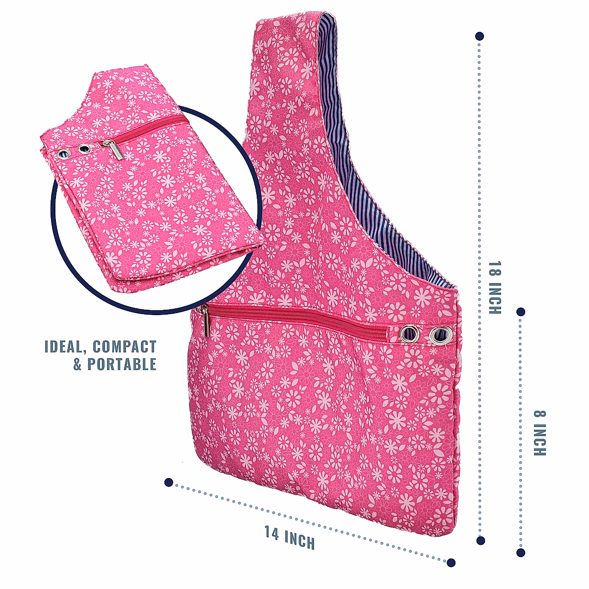 JamieCraft Yarn Bag – Portable, Light, and Easy to Carry Canvas Wrist Bag for Crochet and Knitting On The Go, Project Bag Holds Supplies and 14 Inch Needles or Hooks (Purple Dots)