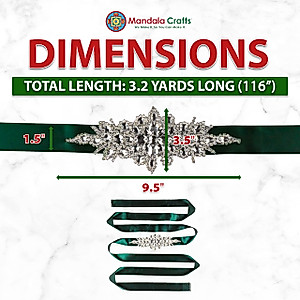 Wedding Dress Belt - Bridal Belt for Women Wedding Gown - Bridal Rhinestone Belts for Dresses by Mandala Crafts Plain Rhinestone Dark Green