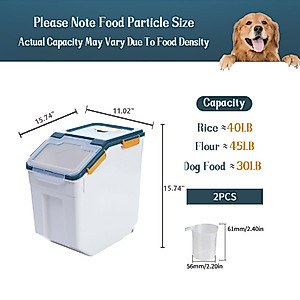 MC MEICHUANG 50 lbs Flour Storage Container, 2 Pack Rice Storage Container with Measuring Cup & Scoop, Pet Food Storage Container Dog Cat Food Bin, Blue