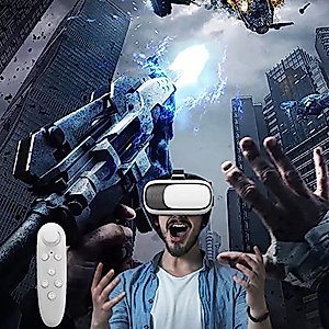 VR Generation 2 3D Glasses, Mobile Cinema Game VR Smart Glasses, Smart Glasses Game Handle Set Wireless Bluetooth Connection for Android /iOS/PC(Two Eyes Within 600 ° Can Be Adjusted)