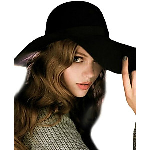 Urban CoCo Women's Foldable Wide Brim Felt Bowler Fedora Floopy Wool Hat (Black)