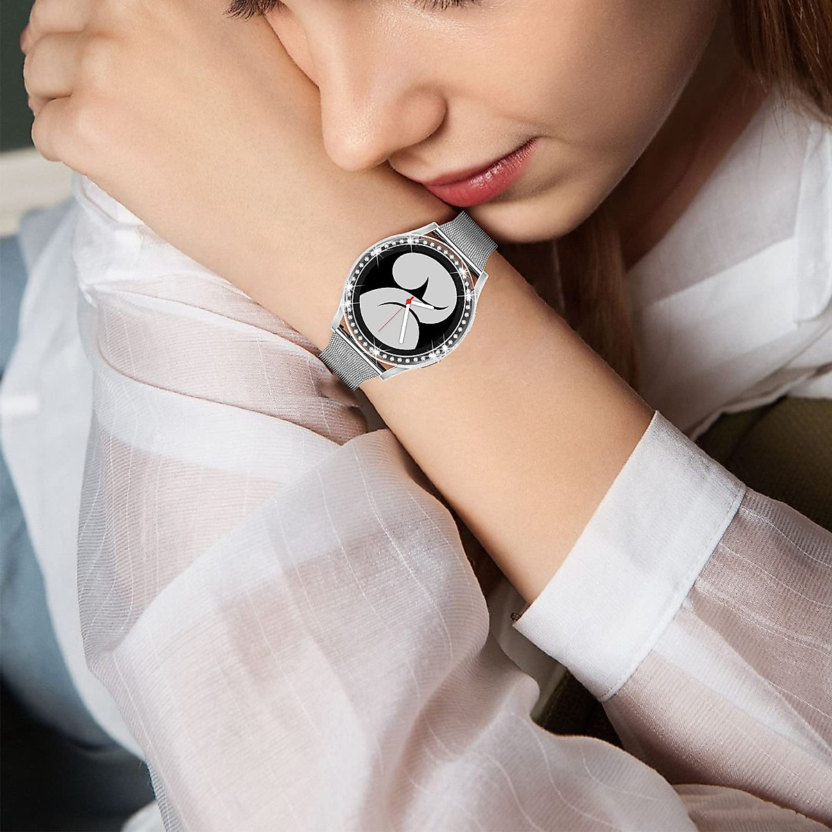 JOYOZY Bands Compatible with Samsung Galaxy Watch 4 40mm with Screen Protector Case,20mm Quick Release Watch Band Stainless Steel Strap & Diamond Bezel Case Cover for Galaxy Watch 4