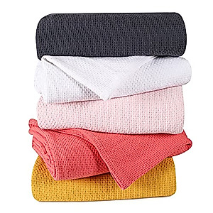 BOUTIQUO 100% Cotton Bed Blanket, Breathable Thermal Blanket Full - Queen Size, Soft Honeycomb Waffle Blanket 90"x90", Cotton Bed Blanket, Perfect for Layering Any Bed for All Season, White