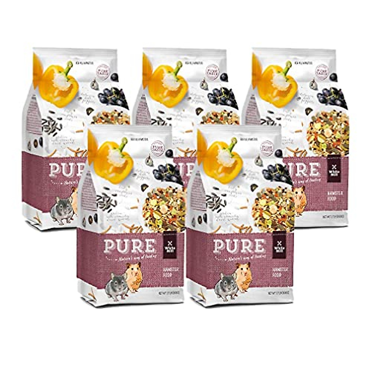 Witte Molen Pure Hamster Food Seed Mixture Mealworms, Sunflower Seeds, Puffed Rice, Grape Nuts, No Artificial Preservatives Dry Food, 1.7 lbs - 5 Pack