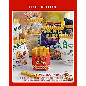 Magnetic Fries Chip Clips Set,12 Pack Durable Plastic Food Clip & Cute Refrigerator Magnets Curved Sealing Design French Fries Bag Clips for Food Fresh Storage, Kitchen Accessories & Home Decor