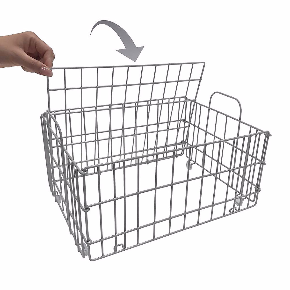 Atlantic Tabletop Wire Storage Basket, Heavy-Gauge Powder-Coated Metal Wire Construction, Stackable for Easy Expansion, Collapsible & Foldable, Non-Slip Feet, Plastic Liner, PN 23308041 – Gray