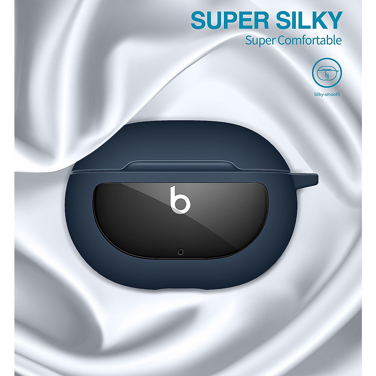 SURITCH Protective Case for Beats Studio Buds 2021, Studio Buds+ Plus 2023 Case Cover with Carabiner Keychain, Skin-friendly TPU Shockproof Protector for Earbuds Charging Case Accessories, Navy Blue