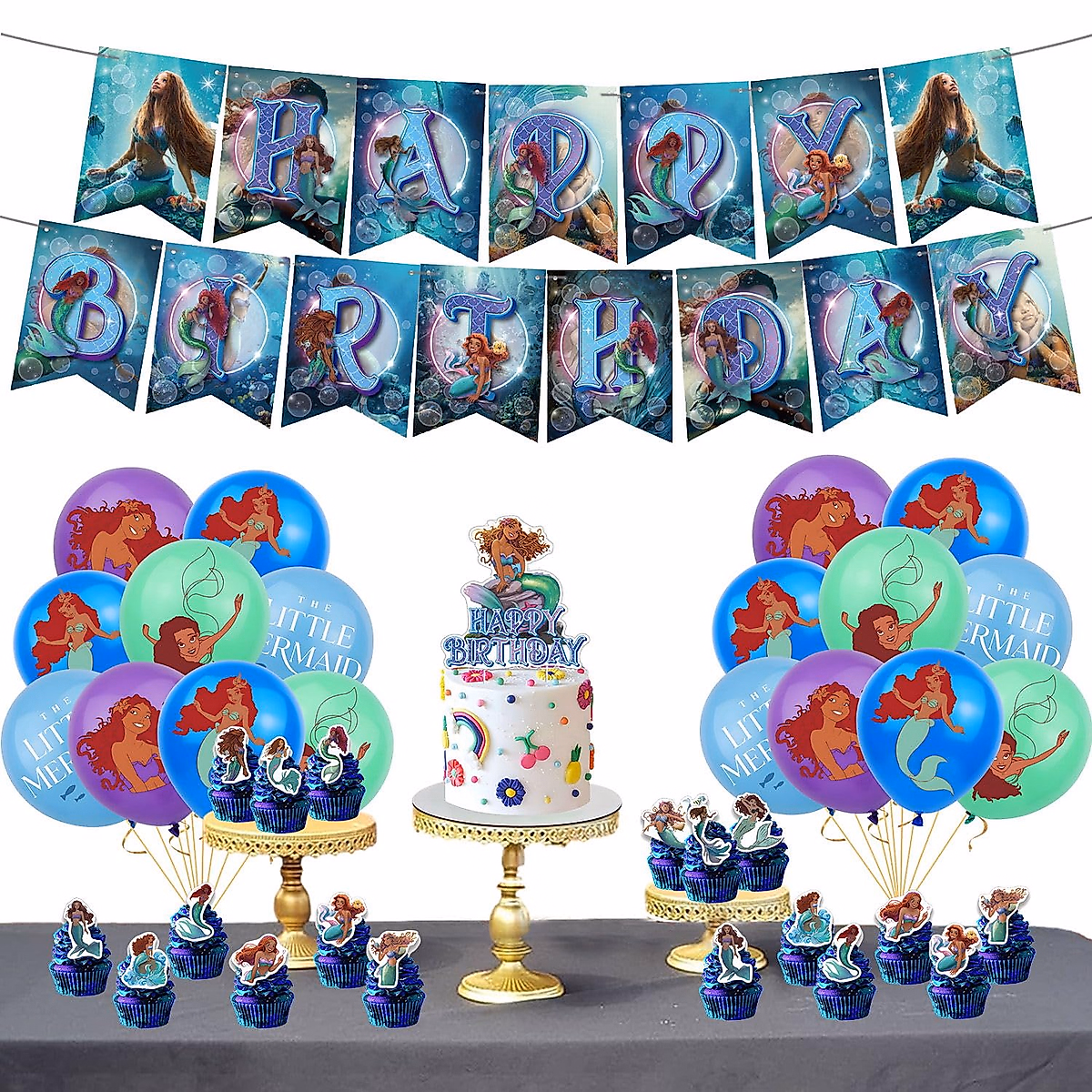 Black Mermaid Ariel Birthday Party Supplies,Little Mermaid Birthday Party Decorations