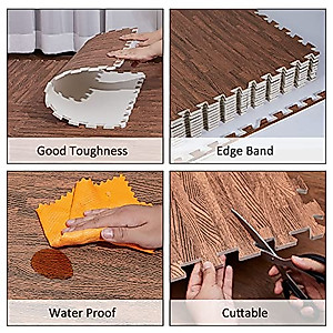 Amylove 96.5 Sq. ft Wood Grain Mats Foam Tiles 23.6 x 23.6 25 Pcs Inch Interlocking Foam Floor Mats EVA Floor Tiles for Kids Adults Playroom Bedroom Farmhouse Flooring(Brown)