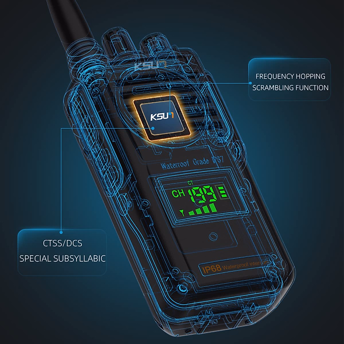Handheld Two-Way VHF Marine Radio IP68 Waterproof LED Screen International Marine Channels 136-174 MHz 8000 mAh Battery KSUN P85