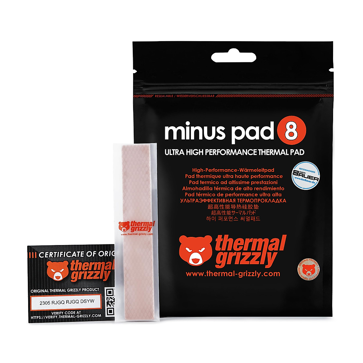 Thermal Grizzly - Minus Pad 8 (120x20x1,0mm) 2 Pieces- Self-Adhesive Cooling Conductive Thermal Pad - Elastic and Adaptable Silicone Thermopad CPU/GPU/PS4/PS5/Xbox