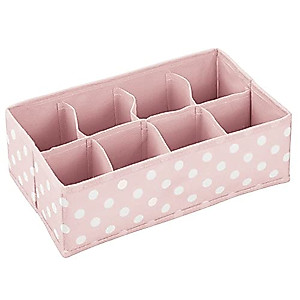 mDesign Fabric 8-Section Divider Drawer Organizer Bin for Baby Nursery Dresser, Closet, Shelf, Changing Table Organization, Hold Clothes, Toys, Diapers, Bib, Blanket - Pink/White Polka Dot