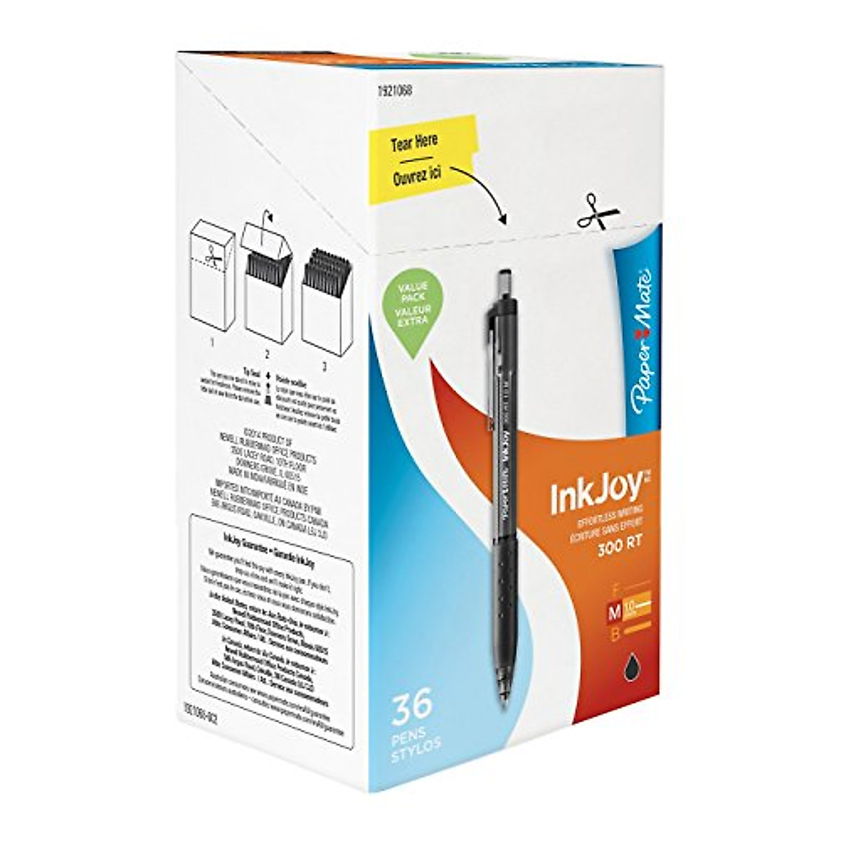 Paper Mate® InkJoy™ 300 RT Retractable Pens, Medium Point, 1.0 mm, Clear Barrel, Black Ink, Pack Of 36