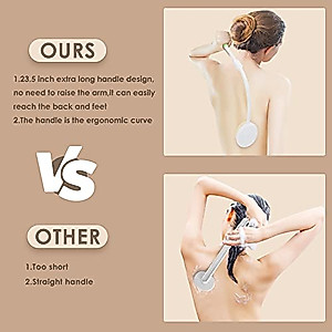 Back Shower Brush for Men and Women, Bath Brush with Quick Dry Wrap, 23.5" Foldable Extra Long Handle Curved Body Cleaning Back Scrubber, Suitable for Elderly,Disabled,Seniors,Pregnant - LYIGEOL