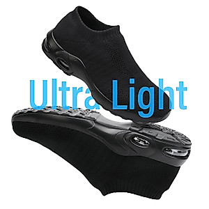 Steel Toe Shoes for Women with Arch Support, Lightweight Comfortable Work Safety Shoes Slip Resistant Indestructible Sneakers, All Black 38.5