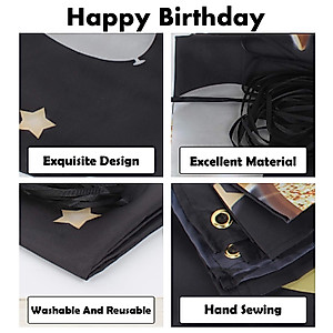 PAKBOOM Happy 37th Birthday Banner Backdrop - 37 Birthday Party Decorations Supplies for Men - Black Gold 4 x 6ft