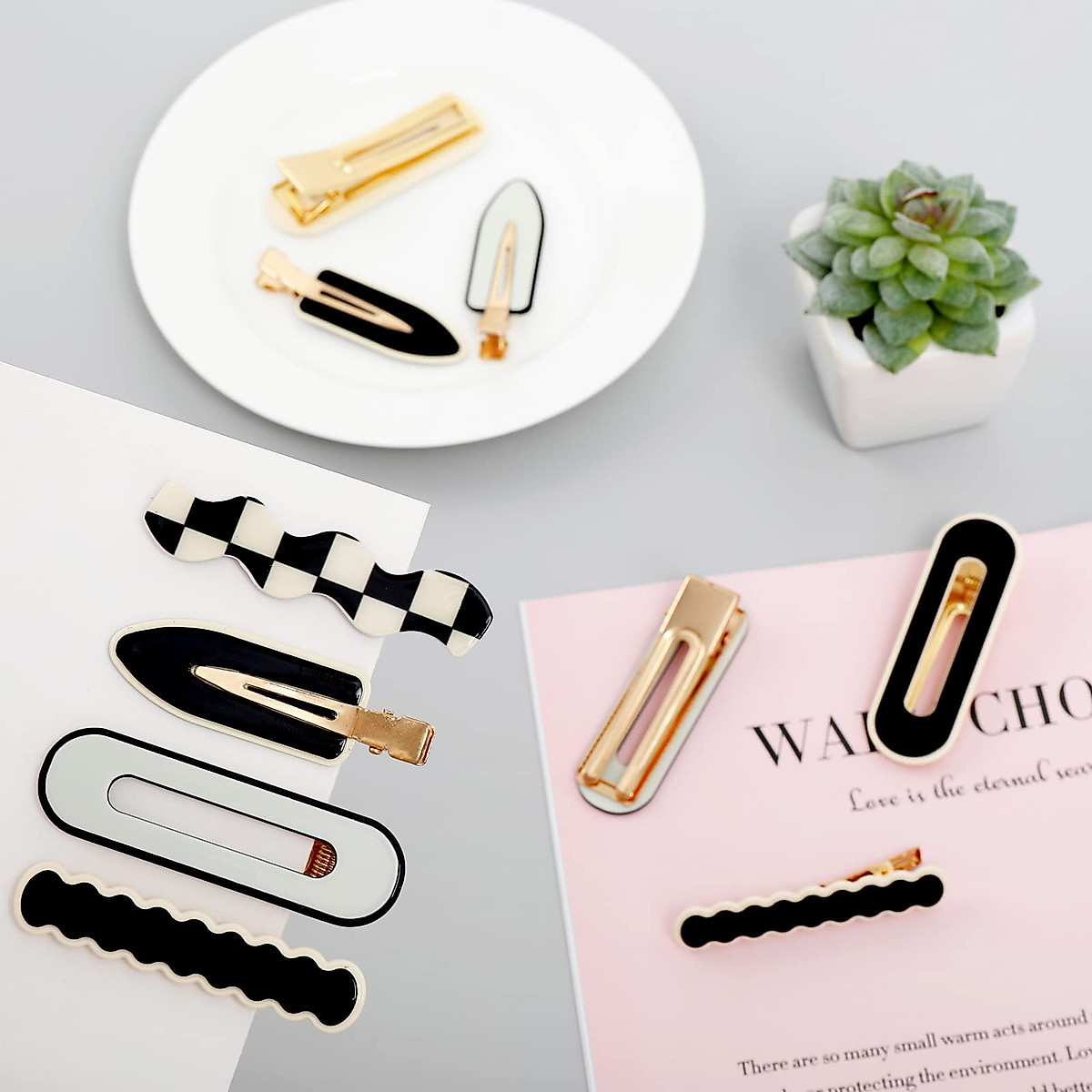 Whaline 5 Pieces Large Deft Hair Curlers for Long & Natural Hair - Satin French Twist Shaper Maker for Women & Girls in White, Black, Buffalo Plaid, Zebra Print