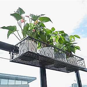 Iron Balcony Planters Railing Hanging Railing Flower Pots Holder with Hooks Black Plant Stand Outdoor Hanging Pots for Plants for Patio Porch Garden Fence Balcony Decor Large size 31.5*7.8*4.7 inch