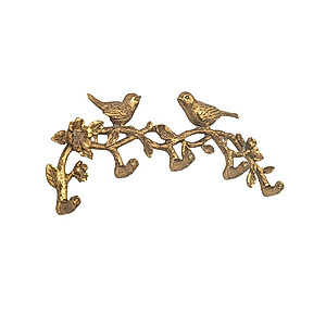 BOOMLATU Vintage Bird On Branch with Flowers and Leaves Decorative Wall Hooks Hanger Rack,Alloy Wall Rack for Coats,Hats,Keys,Towels,Clothes (5 Hooks)