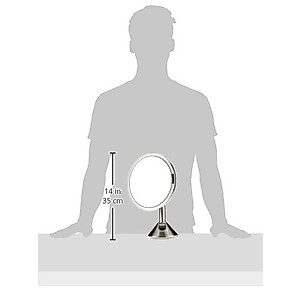 simplehuman, Brushed 8" Round Wall Mount Sensor Makeup Mirror, 5x Magnification, Hard-Wired (100-240v), Stainless Steel, 8"
