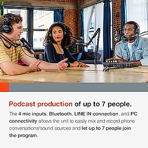 TASCAM Mixcast 4 Podcast Streaming Mixer, Recorder, and USB Audio Interface — Four XLR/TRS Mic Inputs, Touch Screen and Editing Software Included