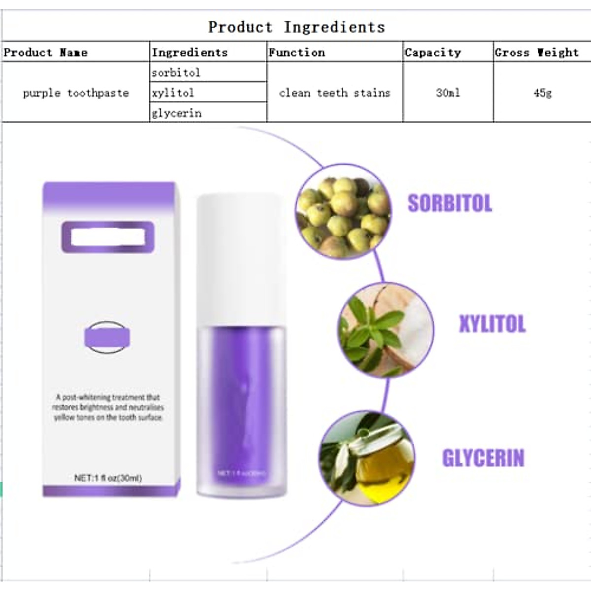 Purple Toothpaste for Teeth Whitening