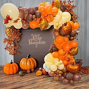 Fall Orange Balloons Garland Arch Kit -142pcs Orange Brown Balloons for Hello Fall Little Pumpkin Baby Shower Party Decorations Autumn Halloween Birthday Decorations