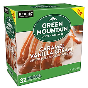 Green Mountain Coffee Roasters Caramel Vanilla Cream, Single-Serve Keurig K-Cup Pods, Flavored Light Roast Coffee Pods, 32 Count