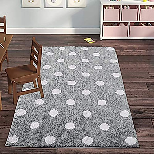 LIVEBOX Polka Dots Area Rugs, 3’x 5’ Kids Play Mat Soft Plush Baby Crawling Mat Non-Slip Throw Carpet for Teen Girl Living Room Bedroom Playroom Nursery Decor Best Shower Gift (Gray)