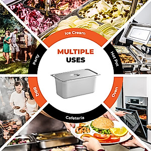 2 Stainless Steel Containers Third Size, Steam Table Pan with Lid, Restaurant and Commercial Pans, Hotel Pan 6” Deep, Stainless Steel Food Containers, Stainless Freezer Bin, Metal Ice Bin