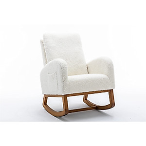 Luccalily Rocking Accent Chair, Upholstered Rocking Glider Chair with Fabric Padded Seat and Solid Wood Base, Armchair with Side Pocket for Nursery,Modern Design for Living Room, Bedroom