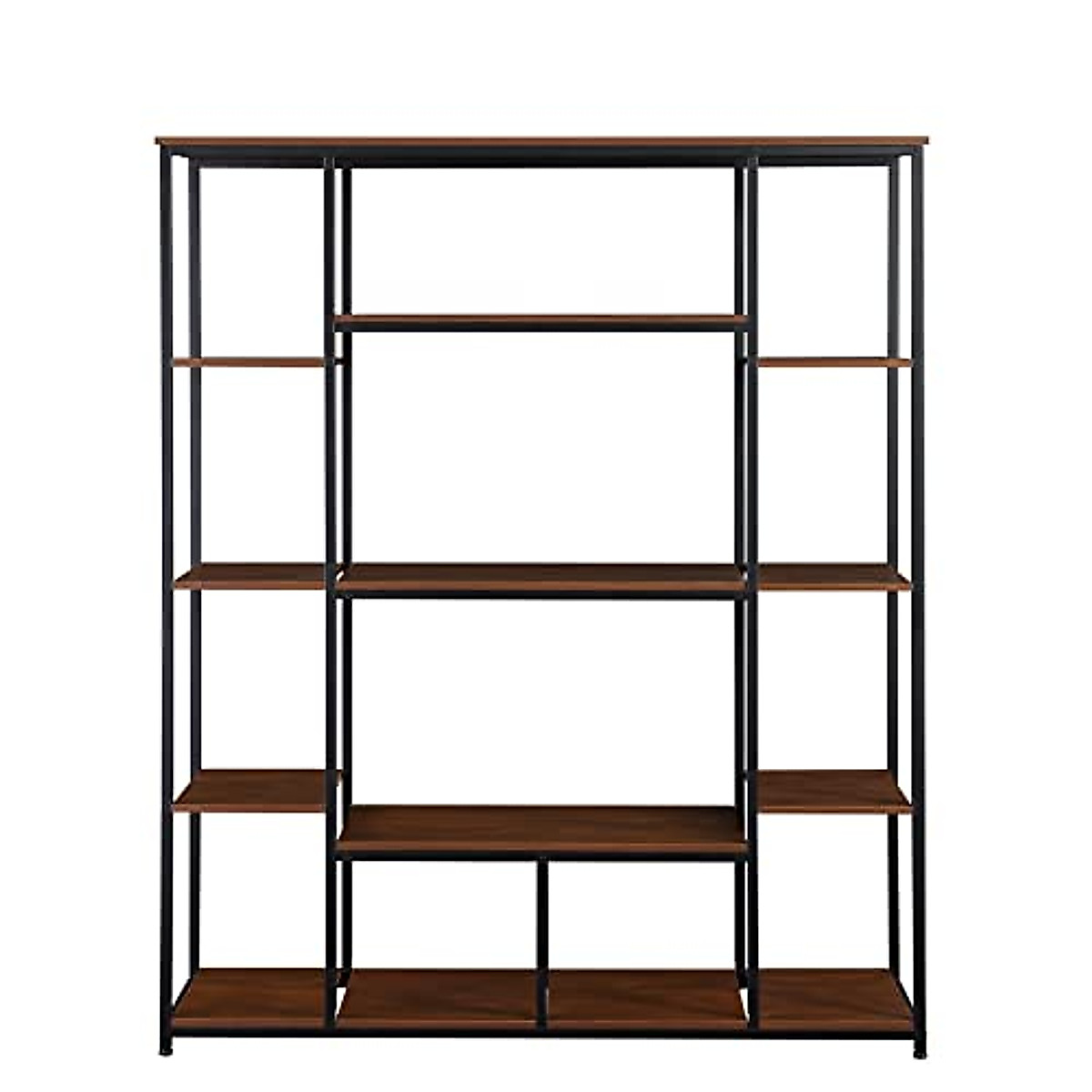 5 Tier Bookshelf, Industrial Tall Bookcase, Rustic Freestanding Storage Shelf for Living Room, Bedroom and Home Office, Metal Frame, Display Décor Furniture
