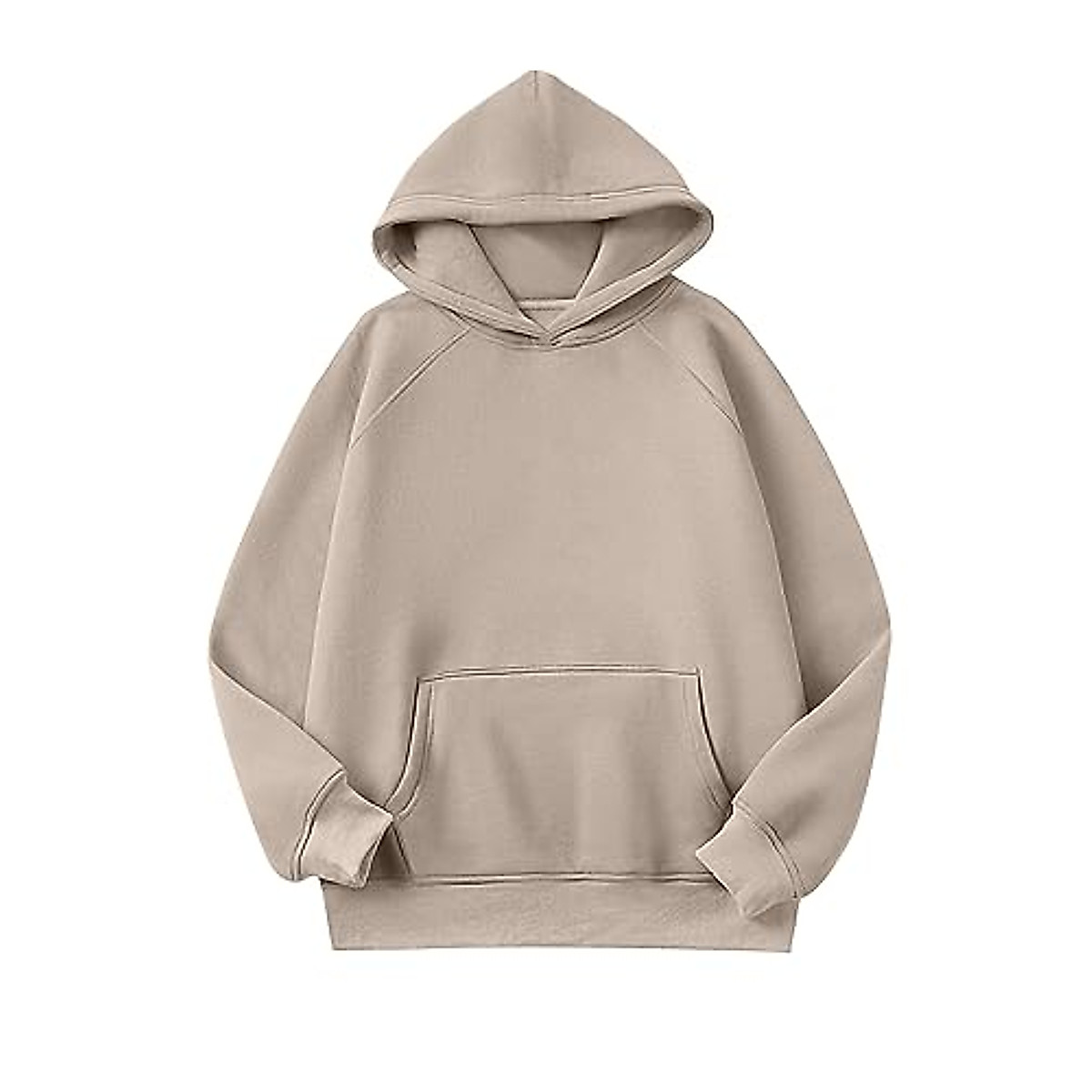 Caracilia Women Solid Basic Loose Hoodie Top Fleece Long Sleeve Pullover Oversized Hooded Sweatshirts with Pocket 2023 Fall Winter Clothes Cute Warm Baggy Sweaters Cozy Outfits 1025shenxing-L Khaki