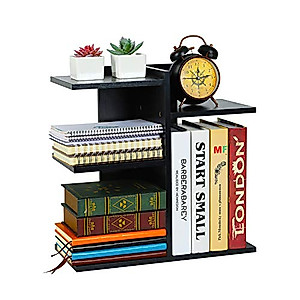 PAG Wood Desktop Shelf Small Bookshelf Desk Supplies Organizers and Accessories Storage Display Rack Office Decor for Women, Black