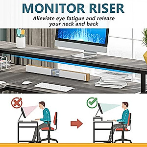 Tribesigns 69 Inch L Shaped Desk with Monitor Stand, Large Reversible Corner Desk with Storage Shelf, Industrial Computer Table Writing Desk for Home Office, Gray