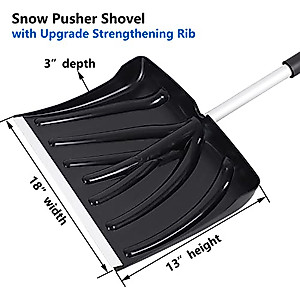 Snow Shovel, kemalida Snow Shovel for Driveway, 53" Detachable Ergonomic D-Grip Handle for Snow Removal Shovel, Snow Shovel for Car Home Garage Garden.