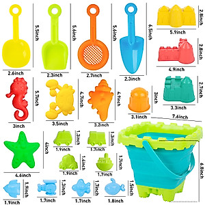 AMOR Present Beach Toys Set 31PCS, Foldable Bucket for Kids Sand Toys, Beach Pails and Collapsible Beach Toys with Castle and Sand Molds for Toddlers