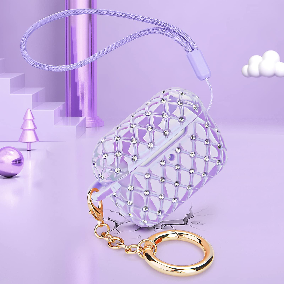 VISOOM Airpods Pro 2nd Generation Case - Bling Rhinestone Hard Protective Case Cover with Lanyard for Apple Airpod Gen Pro 2