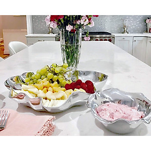 Arthur Court Metal Modern Two Piece Chip and Dip Platter and Dip Bowl in Carmel Pattern Sand Casted in Aluminum with Artisan Quality Hand Polished Designer Tarnish-Free 15 inch x 14 inch