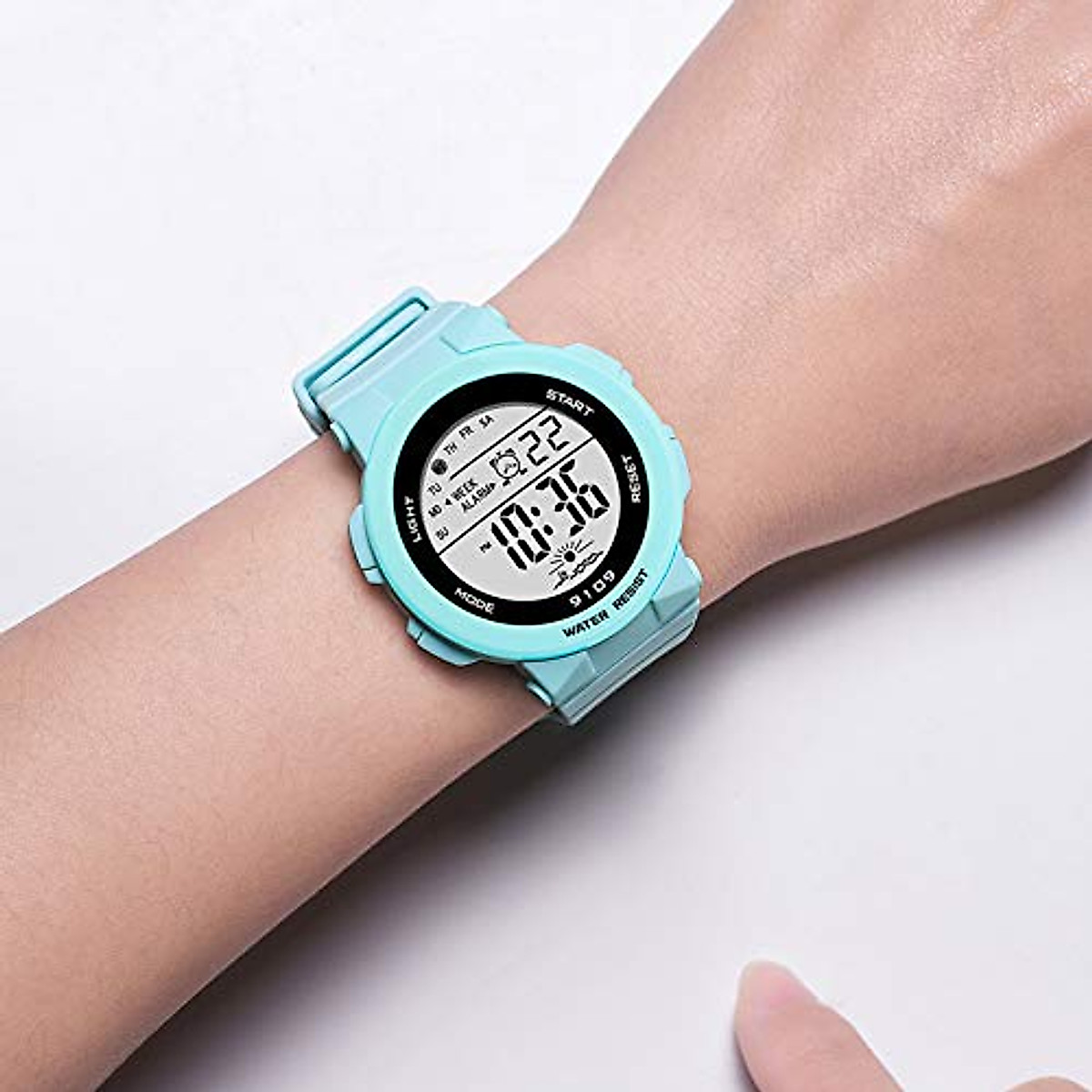 WISHFAN Sports Watch for Women, Women’s and Girls’ Watch Waterproof Digital Watch with 7 Colors Backlight (Turquoise)