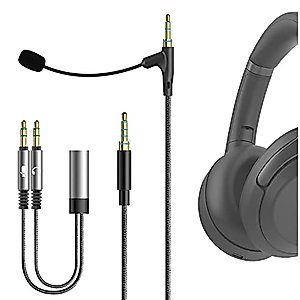 GEEKRIA Boom Mic Headphones Cable Compatible with Sony WH-1000XM5 1000XM4 1000XM3 XB910N XB900N CH710N, 3.5mm Jack Nylon Braided Replacement Cord with Boom Microphone for Gaming & Meeting (5.6 ft)