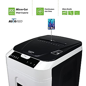 Aurora Commercial Grade 200-Sheet Auto Feed High Security Micro-Cut Paper Shredder/ 60 Minutes/ Security Level P-5