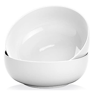 Yedio Pasta Serving Bowls 90 Ounce 9.7” Large Serving Bowls, Porcelain Salad Bowls for Kitchen, Big White Soup Bowls, Oven Dishwasher Safe, Set of 2