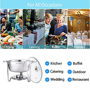 SILVER MOON 4.5 QT Round Chafing Dish, chaffing server set buffet, Stainless Steel Buffet Chafer with Glass Lid, Chafers and Buffet Warmers Set for Catering, Buffet Food Warmer for Parties
