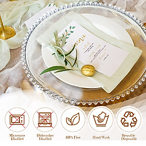 50 Pieces Clear Charger Plates Bulk 13 Inch Plastic Round Dinner Plate with Beaded Rim Acrylic Embossed Dinner Chargers Decorative Plates for Home Kitchen Party Wedding Events Dinner Tabletop Decor