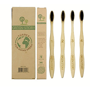 Biodegradable Eco-Friendly Charcoal Infused Bristle Bamboo Toothbrush - Pack of 4