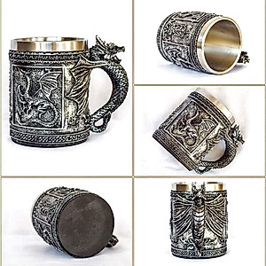 Medieval GOT Dragon D&D Game Mug of Thrones Merchandise Beer Steins Viking Tankard Mug Stainless Coffee Cup Gift Mug for Dragon Collector, Themed Party Decoration