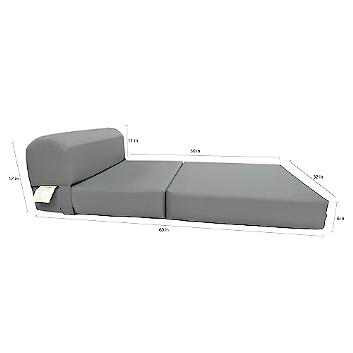 D&D Futon Furniture Gray Sleeper Chair Folding Beds, Convertible Studio Sofa Bed, High Density Foam (70 x 32 x 6 in Thick)