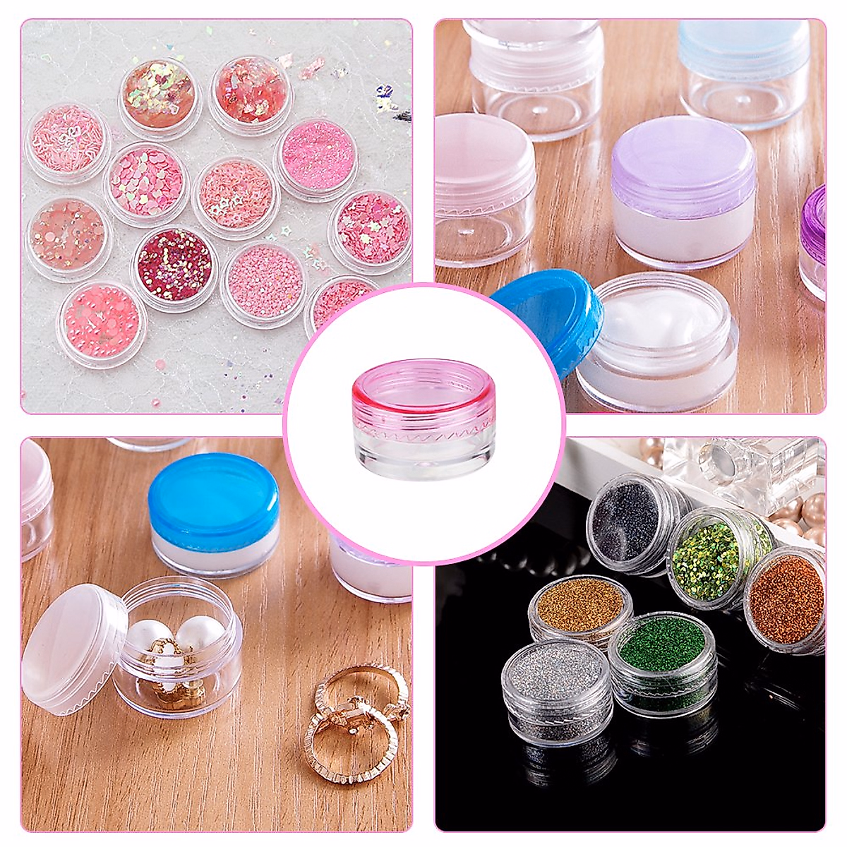 Accmor 100 Pieces 3g Empty Sample Containers with Lids Cosmetic Jars with 5 Pieces Mini Spatulas